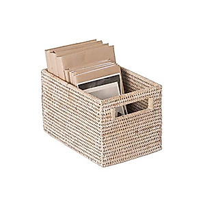KOUBOO La Jolla Rattan Shelf Handles, Small, White-Wash Storage Basket