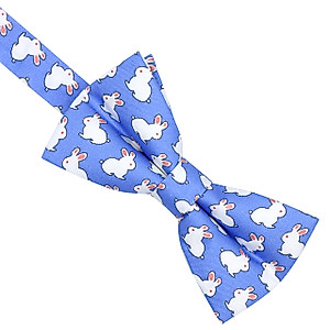 OCIA Cute Pattern Pre-tied Bow Tie Adjustable Bowties for Adult & Children White Blue (Rabbits)