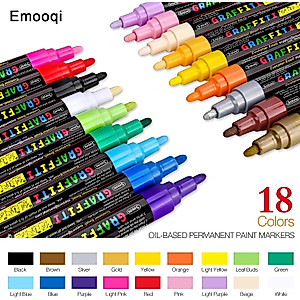 Emooqi Acrylic Paint Pens, 18 Colors Acrylic Paint Markers Paint Pens Paint Makers for Rocks Craft Ceramic Glass Wood Fabric Canvas -Art Crafting Supplies