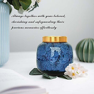 Blue Handmade Ceramic Urn for Ashes - 6.7 fl oz (0.8 Cup) Memorial Keepsake (3.15" H) with Secure Aluminum Lid, Small Urn for Pets, Children & Sharing Adult Ashes