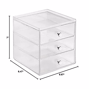 InterDesign Clarity Cosmetic Organizer for Vanity Cabinet to Hold Makeup, Beauty Products - 3 Drawer, Clear