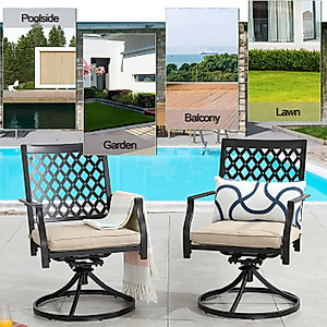 LOKATSE HOME Patio Swivel Set of 6 Dining Chair Metal Bistro Set with Cushion, 6Pcs, Beige