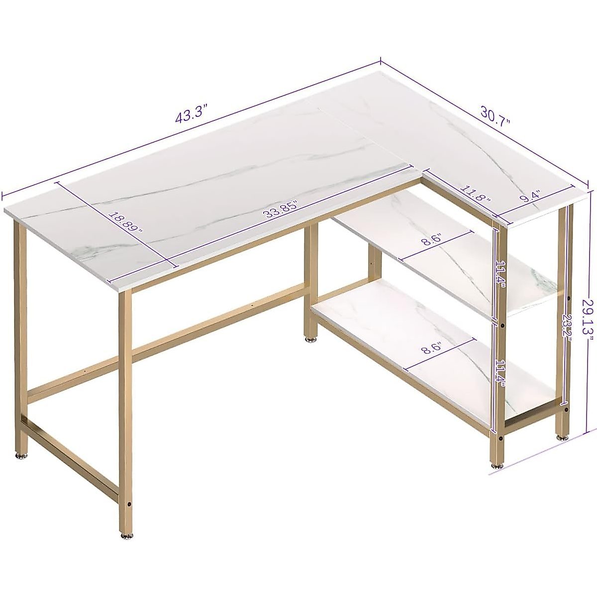 WOODYNLUX L Shaped Computer Desk - Home Office Desk with Shelf, Gaming Desk Corner Table for Work, Writing and Study, Space-Saving, White.