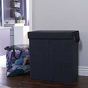 Household Essentials 5618 Double Hamper Laundry Sorter with Magnetic Lid Closure - Black