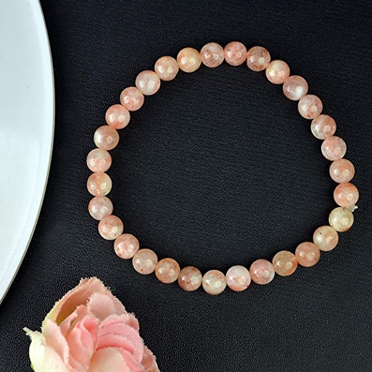 TAURISH Sunstone Semi Precious Gemstone 8 mm Round Beads Stretch Bracelet 7.5" Unisex