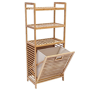 Laundry Basket Tilted Out Linen Basket Bamboo Freestanding Laundry Basket, Laundry Basket Bamboo Bathroom Cabinet,4-Tier Shower Shower Rack, Bathroom Living Room Bedroom Storage Laundry Rack