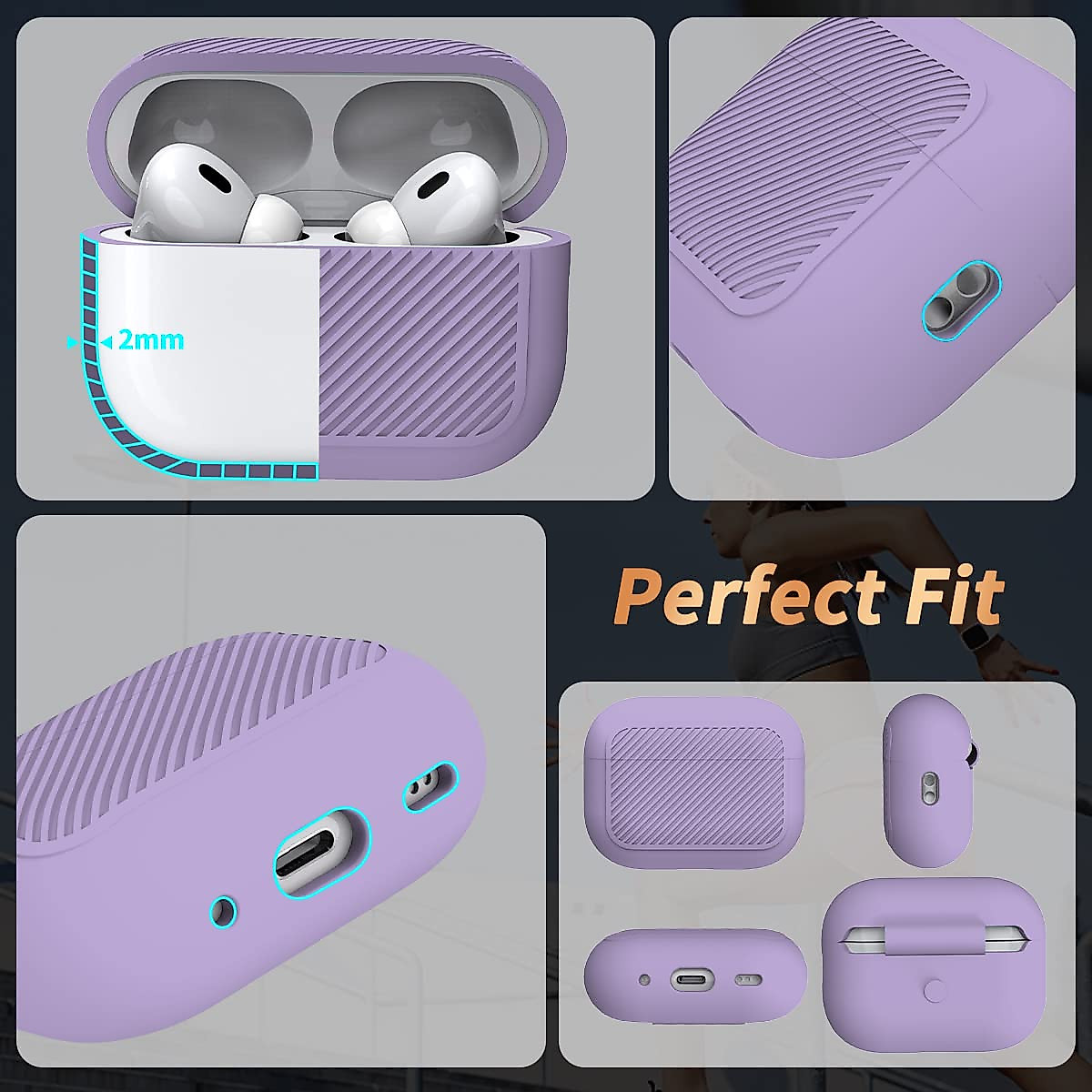 YIPINJIA AirPods Pro 2 Case, [10 in 1]AirPods Pro 2nd Generation 2022 Accessories Set Kit, Soft Silicone Shockproof Protective Cover with Different Earbuds Accessories for New Apple Airpods Pro-Purple