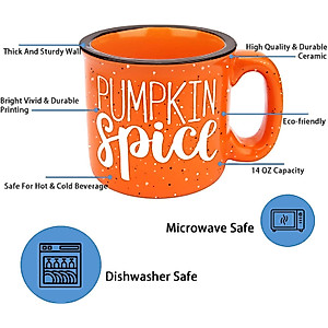 P.G Collin Cute Thanksgiving Fall Pumpkin Spice Coffee Mug for Women Men Kids – Large Orange Ceramic Camping Mug with 14OZ Capacity