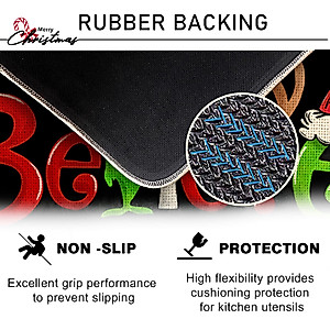 Tailus Christmas Believe Kitchen Rugs Set of 2, Xmas Gifts Stink Stank Stunk Green Kitchen Mats Decor, Red White Stripes Holiday Door Mat Home Decorations - 17x29 and 17x47 Inch