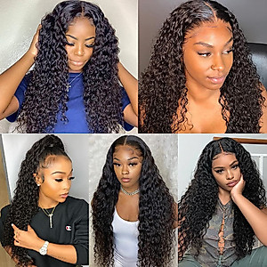 padise 13x4 HD Transparent Water Wave Lace Front Wigs Human Hair for Black Women Brazilian Curly Lace Frontal Wigs Human Hair Wet and Wavy Glueless Wigs Human Hair Pre Plucked Natural Color 20 Inch