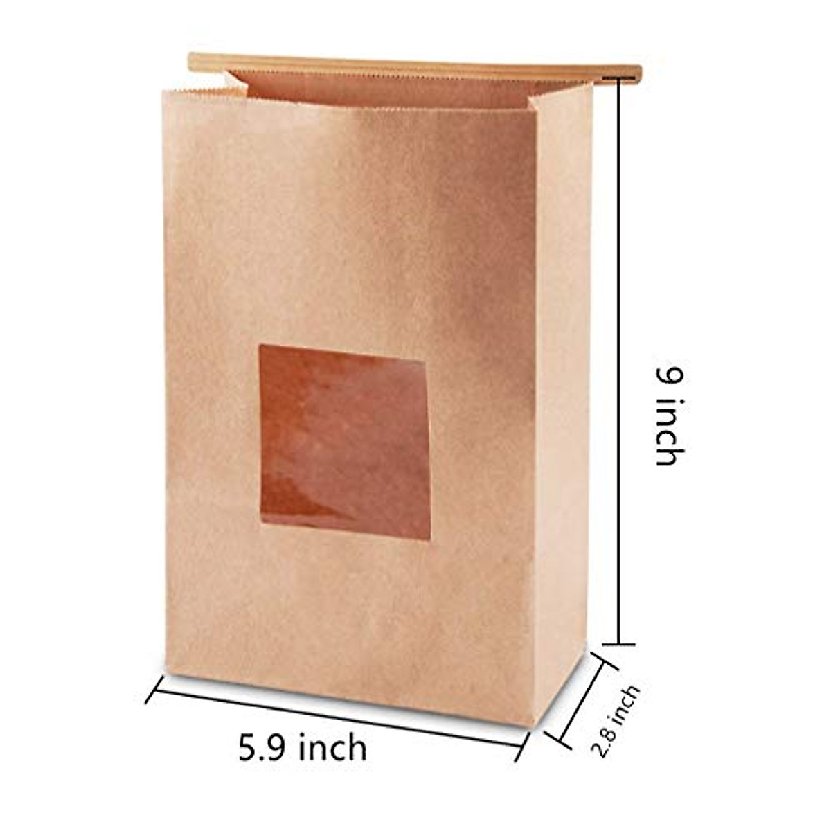 Cyblinia 50 Pack Brown Bakery Bags with Window Kraft Paper Bags Tin Tie Tab Lock Bags for Storing Cookie Dried Foods Snack