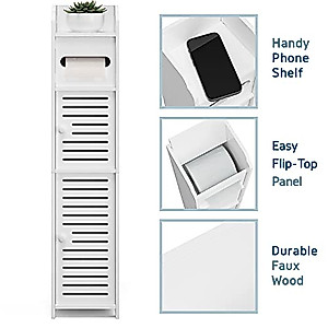 MEZHI Bathroom Storage Cabinet Floor Standing Toilet Paper Organizer Shelves with Door (White)