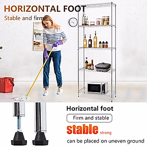 FDW Shelves,Wire Shelving Utility Storage Shelves Shelving Unit NSF Certified Height Adjustable Metal 5 Tier Shelves Easy Assembly 24" L x 14" W x 60" H,Chrome