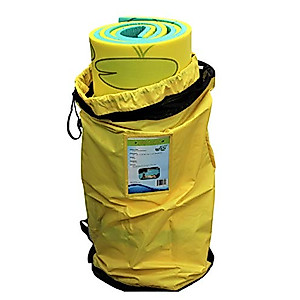 Aqua Lily Pad Tadpole Floating Pool Mat (Single Adult Foam Mattress Lounger) 7'1" x 2' Water Float Includes Pillow Straps & Storage Bag, Green/Yellow, Made in USA