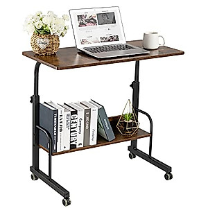 SIDUCAL Portable Laptop Desk, Mobile Laptop Cart Adjustable Height, Rolling Laptop Stand for Desk, Rolling Computer Cart with Wheels, Couch Desk Bed Desk for Laptop and Writing, 31.5'' Rustic Brown