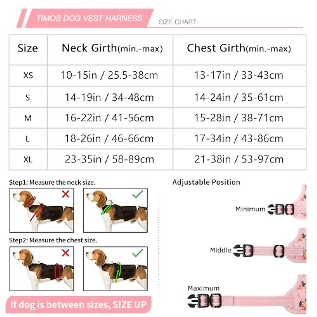 Timos No Pull Dog Harness,NO Need Go Over Dogs Head 3 Snap Buckles Reflective Oxford No Choke Puppy Harness with Front & Back 2 Metal Leash Clips Soft Padded Vest Harnesses for Small Medium Large Dogs