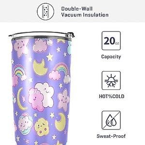 HXshaoye cute cartoon rainbow star purple peach Stainless Steel vacuum insulated water bottle with Lid and Straw travel coffee mug with lid for travel insulated coffee tumbler botellas