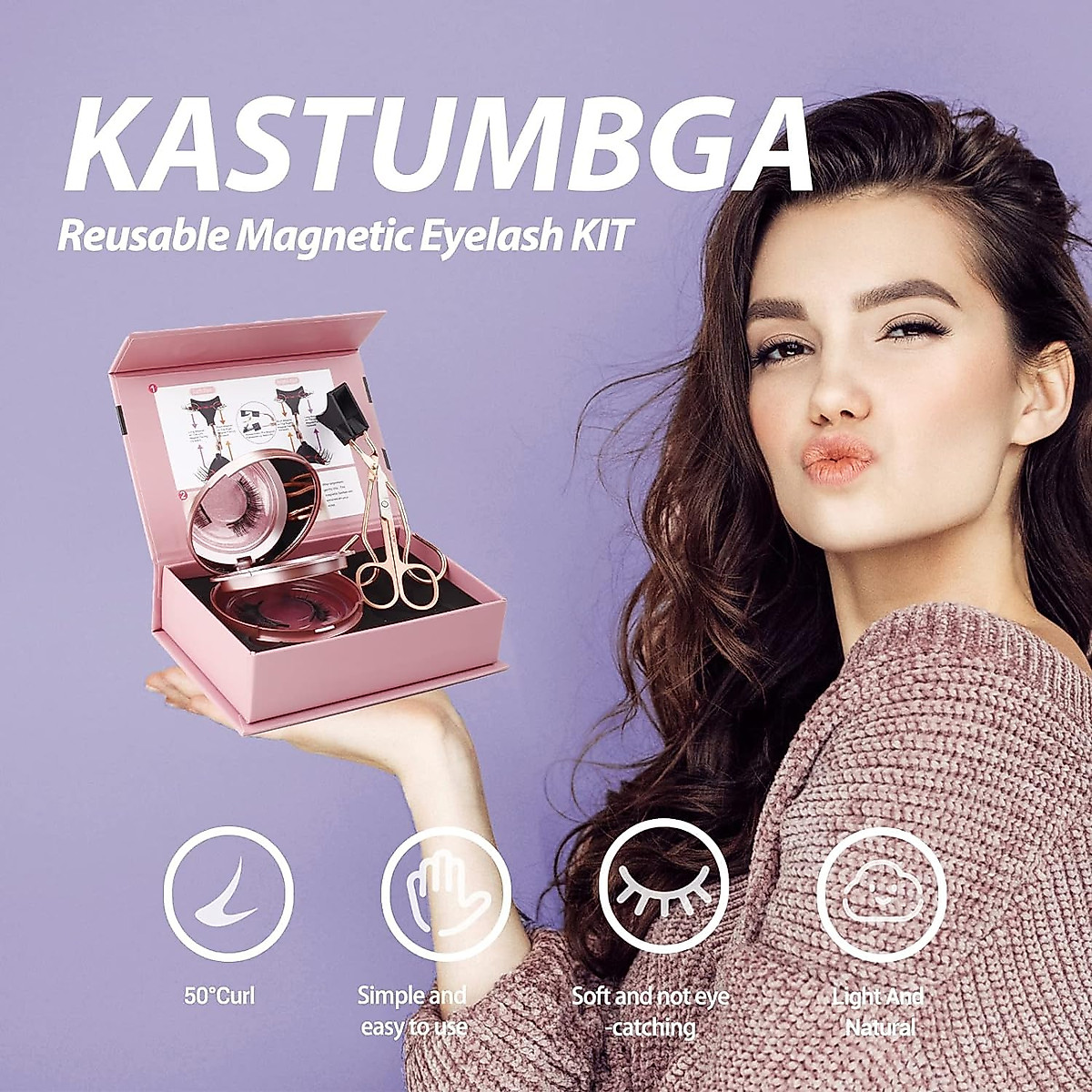 KASTUMBGA Magnetic Eyelashes without Eyeliner, Natural Looking Magnetic Eyelashes 3D Effect,Reusable False Eyelashes Easy to Wear with applicator 2 Pairs… (Magnetic Lashes Fly DIY)