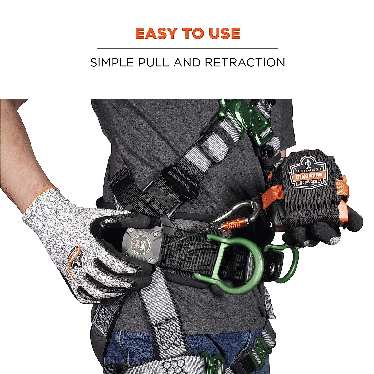 Ergodyne Squids 3002 Retractable Tool Lanyard with Locking Carabiner, Straps to Attach to Belt or Harness, Gray, Standard