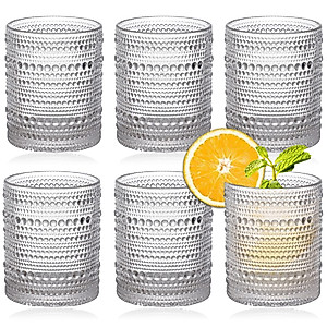 Cheardia 6 Pack Drinking Glasses, 13 oz Vintage Hobnail Beaded Drinking Glasses Embossed Water Glassware Set, Clear Bubble Cups Great Hostess Gift for Beverages, Water, Juice, Beer, Cocktail