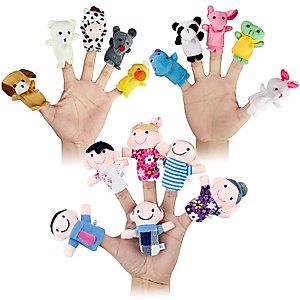 Sealive 16-PCS Finger Puppets for Toddlers Story Time - Soft Velvet 10 Animals & 6 Family Members - Perfect for Role Playing, Classroom Learning, Party Favors, Travel, Therapy, Imagination Building