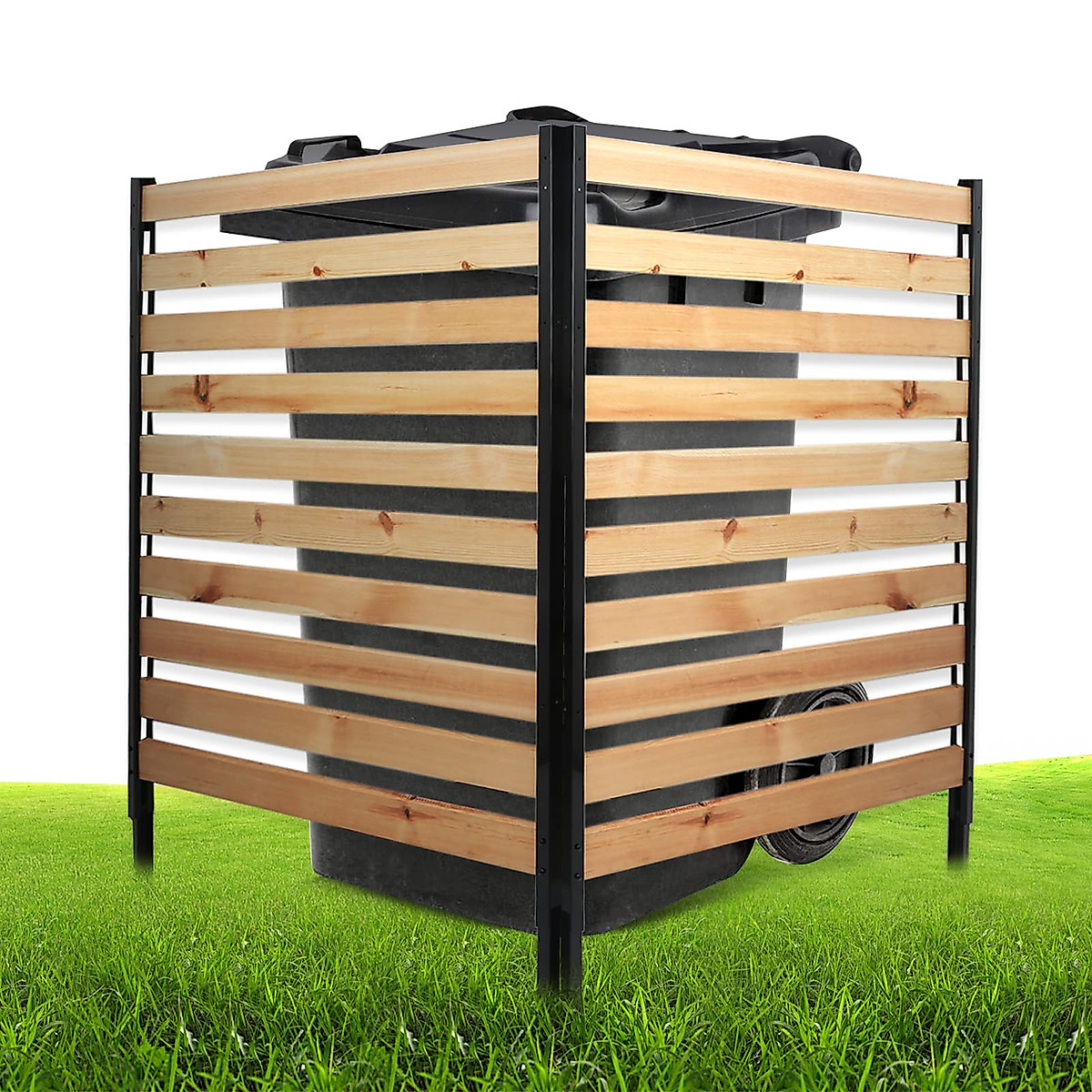 POKUULA Privacy Screens 42" H x 38" W No-Dig Wooden Patio Privacy Screen Outdoor for Trash Cans, Pool Equipment, Air Conditioning Units (2 Panels) Unassembled,Pine (Privacy Screens)