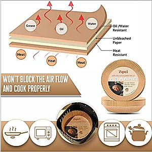Zupci Air Fryer Liners Round - 100 Pcs 7.9 Inch Disposable Paper Dryer Liners for 4 to 6 Qt Basket - Paper Liner for Air Fryer Basket- Non-stick Oil Air Fryer Liner Round- Water Proof Parchment Paper