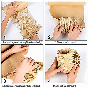 onesimcr Honeycomb Packing Paper Wrap 15"x131' Sustainable Alternative to Bubble Wrap for Moving/shipping/packing Roll with 20 Fragile Sticker Biodegradable & Fully Recylable