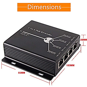 BeElion PoE Extender Ethernet Repeater 10/100Mbps, 1In/4Out 10/100BASE-TX IEEE802.3at (Power-in) to IEEE802.3af (Power-Out) PoE Extender for Ethernet/PoE Power, IP Camera,Other Network