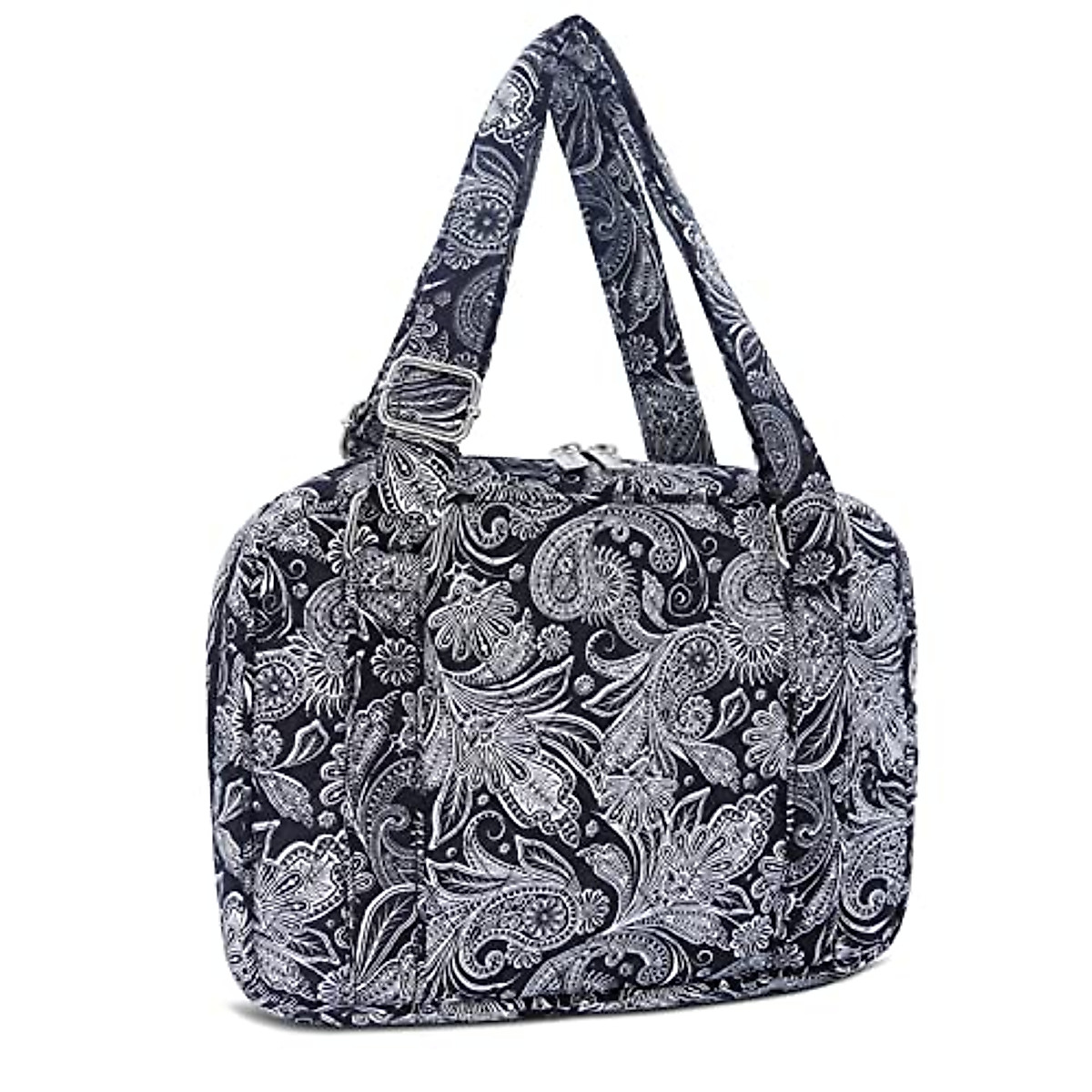 Lost Deer Bible Covers Adjustable Shoulder Straps Scripture Book Case Bags for Women, Black Floral Quilted Cotton Cloth Bible Case Extra Large 11.3x8.3x2.7 Inches