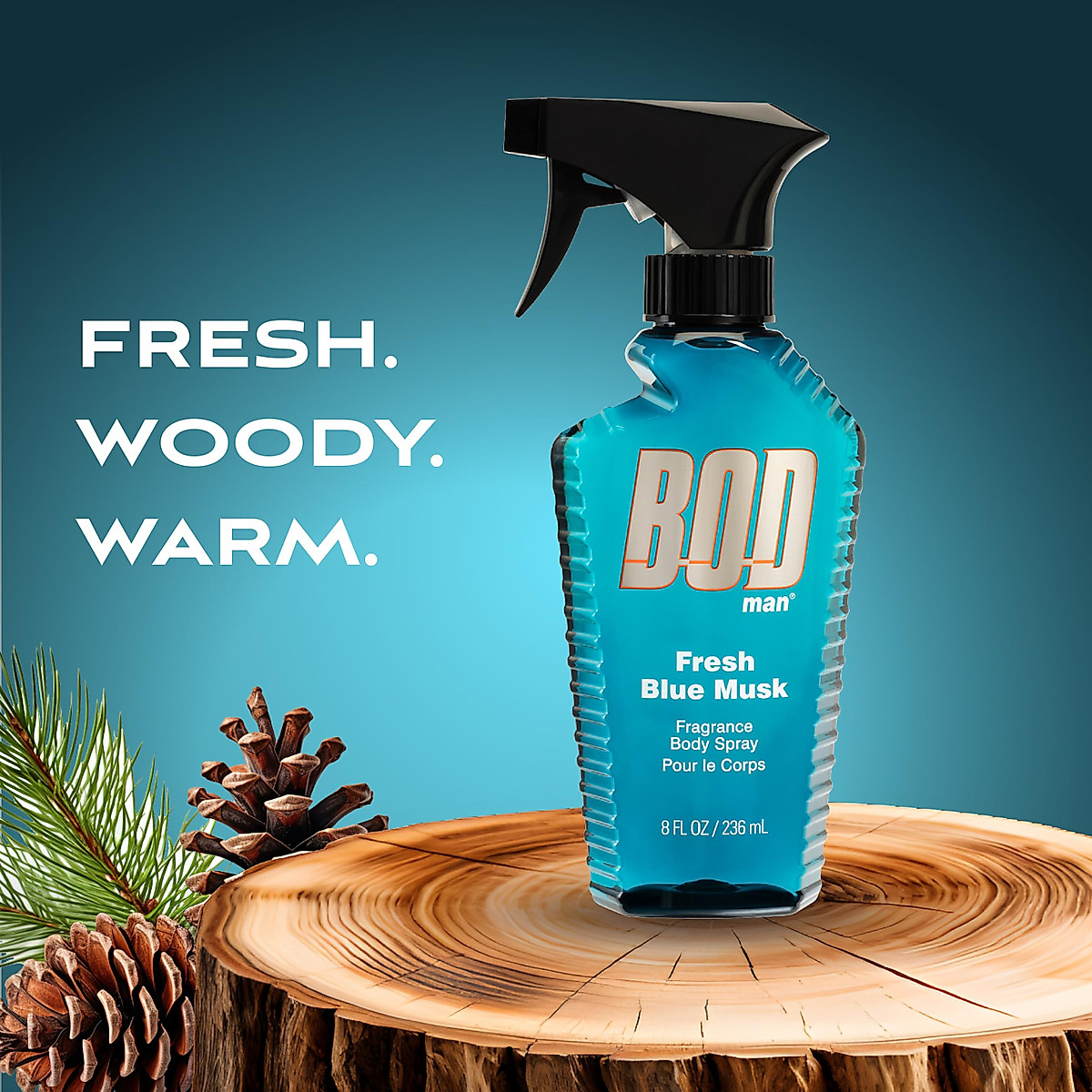 BOD man Fragrance Body Spray, Fresh Blue Musk, 8 fl oz