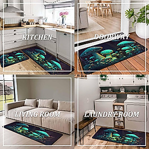 Mushroom Kitchen Rugs and Mats Non Skid Washable Absorbent Stain Resistant,Durable and Easy to Clean, Kitchen Rug Set of 2 Mushroom Kitchen Decoration 17 x47+17"x30"