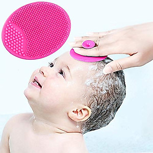 Baby Bath Brush, Baby Cradle Cap Brush, Silicone Massage Brush, Silicone Scrubbers Exfoliator Brush | The Baby Skin Scrubbers Baby Essential for Dry Skin, Cradle Cap and Eczema (Large-Pink & Rose Red)