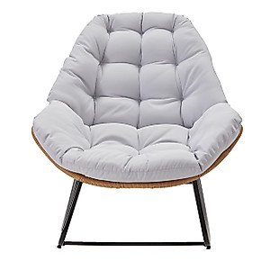 Apepro Wicker Rocking Chair with Footstool,Patio Rocking Chairs with Thickened Cushions,Outdoor Rocking Chair Glider Rocking Chair,Light Grey