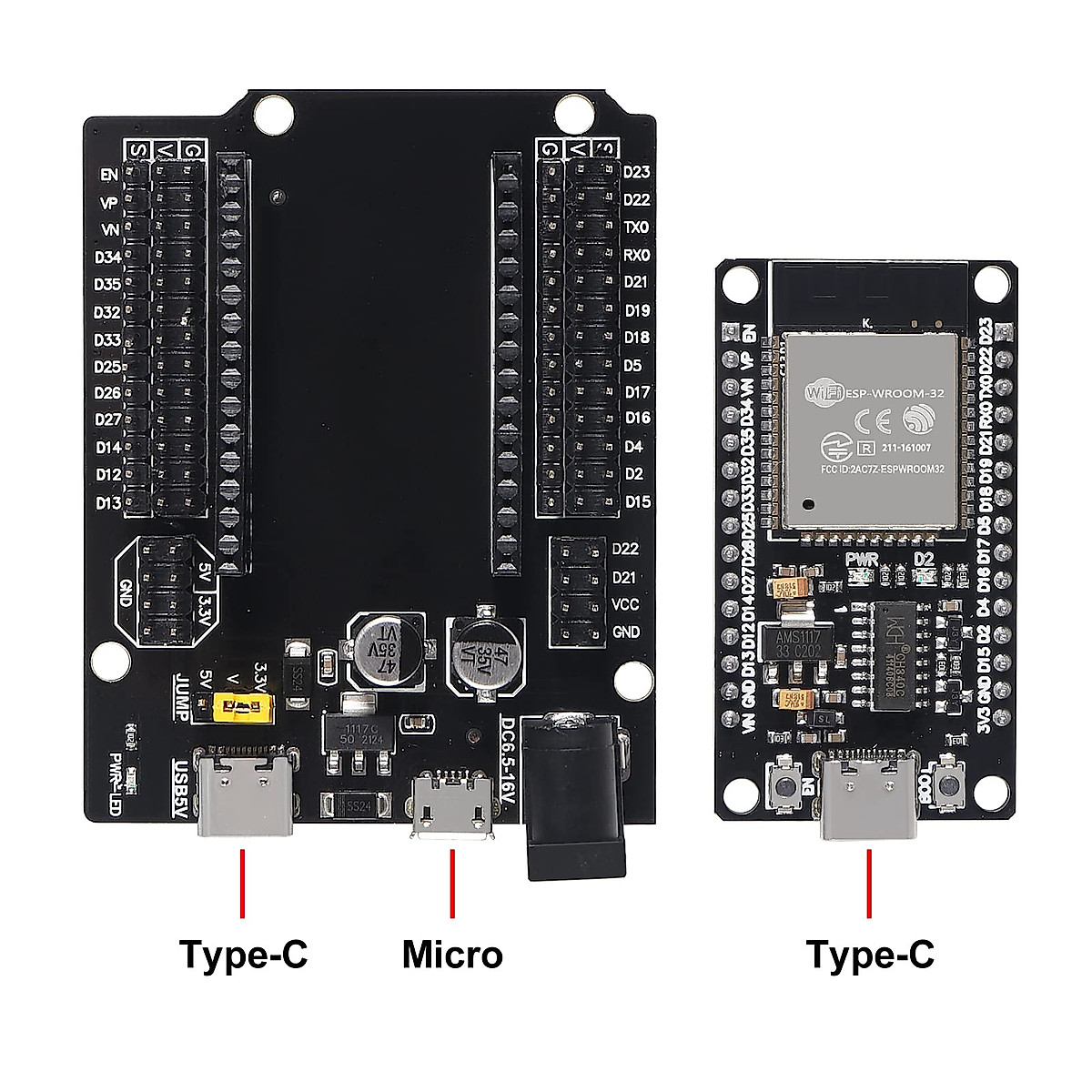 AITRIP 2 Sets ESP-WROOM-32 ESP32 ESP-32S Type-C USB Development Board Type-C USB CH340C WiFi+Bluetooth Ultra-Low Power Dual Core ESP32-DevKitC-32 ESP-WROOM-32 Expansion Board for Arduino
