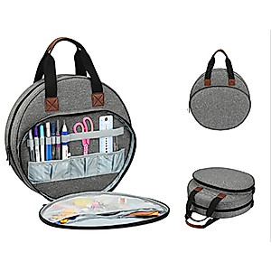 MIOKY Embroidery Bag for Cross Stitch Project, Embroidery Supplies Organizer Storage Portable Carrying Case Travel Tote for Embroidery Hoops,Floss,Cross Stitch Tools,Grey [Bag Only]