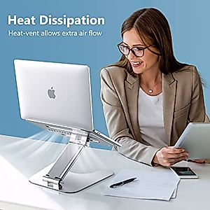ROTTAY Collapsible Laptop Stand, Adjustable Height up to 16", Ergonomic Laptop Riser with 2 Angle Adjustment Buttons, Aluminum Laptop Holder Computer Stand Fits MacBook, Laptops Tablets 10-16", Silver