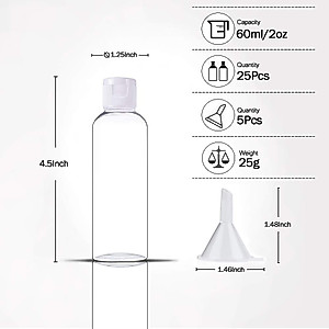 YsesoAi 25Pcs 2 oz Clear Plastic Empty Bottles Travel Containers with Flip Cap for Toiletries Liquids Shampoo Lotion Conditioner (White Cap)