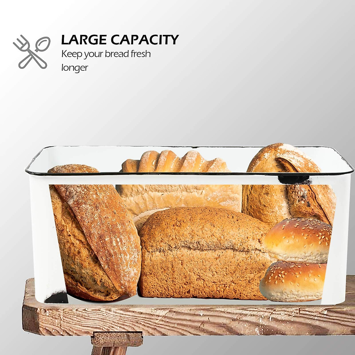 AVV Farmhouse Bread Box for Kitchen Countertop Metal White Loaf of Bread Storage Container Large Vintage Bin Retro Rustic Counter Breadbox