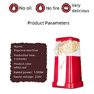 1200W Small Household Popcorn Maker Oil Free and Low Heat Popcorn Maker Machine Air Popcorn Popper for Party,Date,Childrens Birthday