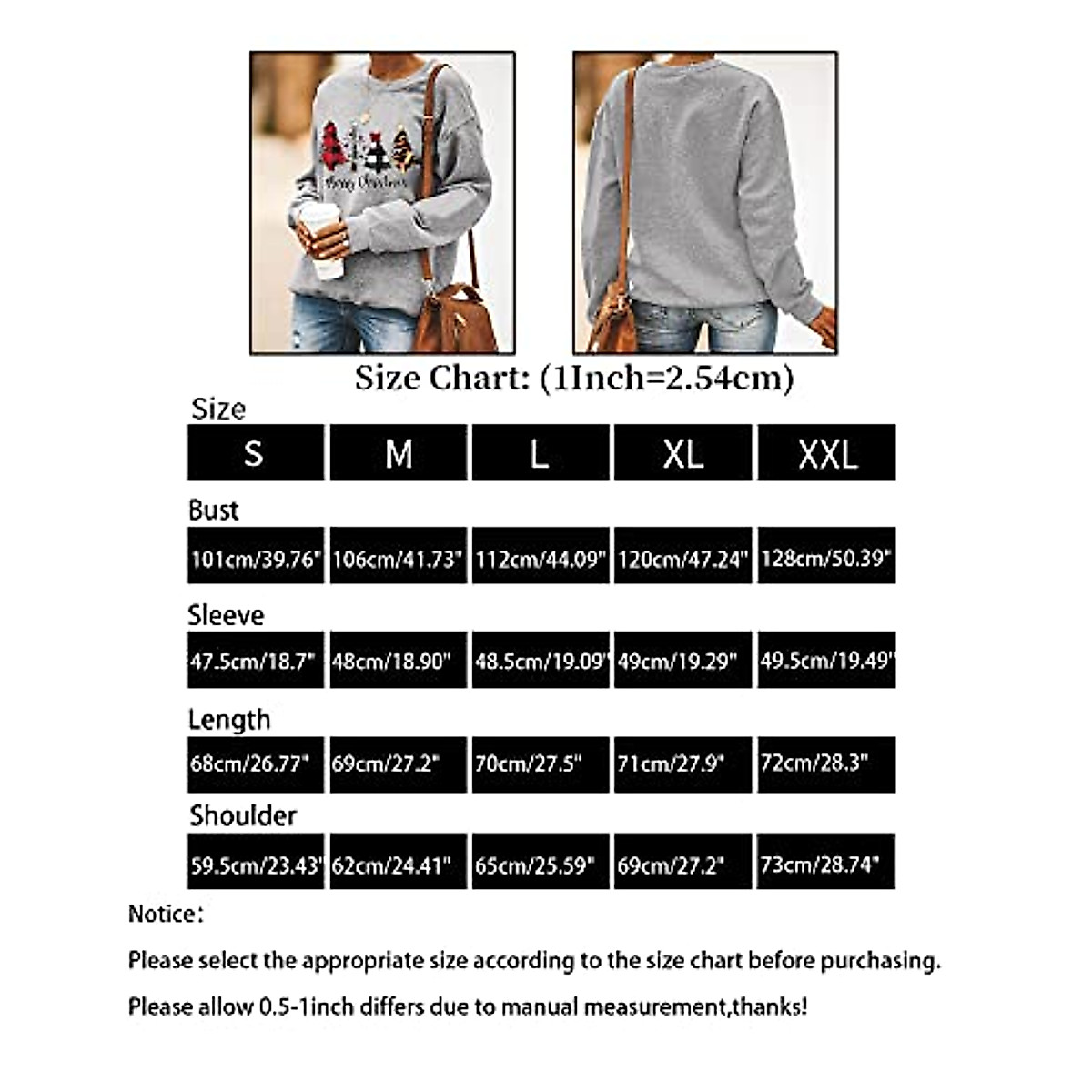 KIDDAD Merry Christmas Sweatshirt for Women Long Sleeve Drop Shoulder Ugly Christmas Tree Pullover Lightweight Shirt Top… Grey