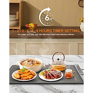 KLUCZ Electric Food Warming Mat Graphene Quickly Heating, 6 Adjustable Temperature and 6H Timer Function Warming Trays for Buffets Parties, Foldable Silicone Food Warmer Mat, Great Gift Choice