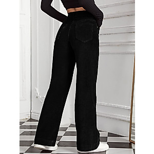 Floerns Women's Hight Waist Corduroy Velvet Slant Pocket Wide Leg Pants Black L