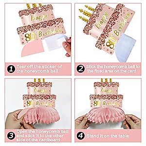 Pink Rose Gold 80th Birthday Honeycomb Centerpieces Decorations for Women, 9Pcs Rose Gold Happy 80th Birthday Table Centerpieces Party Supplies, Eightieth Year Old Birthday Table Toppers Sign Decor