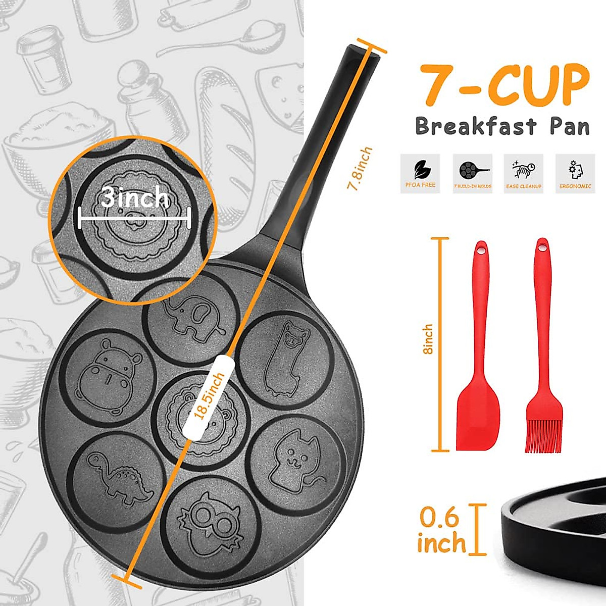 NBFTLTOP Non-Stick Pancake Pan, Sarten Para Pancakes Griddle Mini Pancake Maker Flapjack Faces Crepe Pan with Silicone spatula & Brush