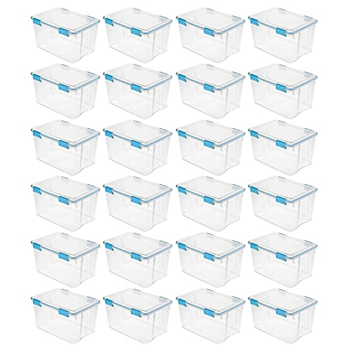 Sterilite 54 Quart Clear Plastic Stackable Storage Container Box Bin with Air Tight Gasket Seal Latching Lid Long Term Organizing Solution, 16 Pack