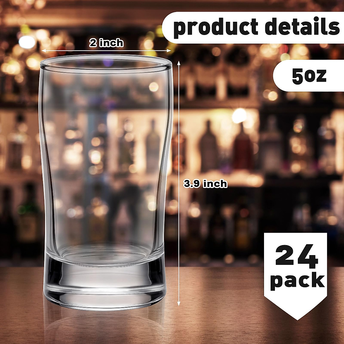 Bokon 24 Pcs Beer Glasses, Small Juice Glasses Cups Iced Tea Glasses Heavy Base Glassware Clear Glass Bulk Tumblers for Drinking Water Beer Milk Orange Juice Kids Breakfast (5 oz)