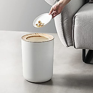 ETRAVEL Small Round Plastic Trash Can Wastebasket, Garbage Can Bin Trash can with Bamboo Top Lid --for Bathrooms, Kitchens, Home Offices,Can hide the garbage bags --12L (Turquoise)