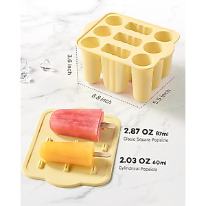 Popsicle Molds for Kids, 9 Pieces Popsicles Molds Silicone BPA- Free Popsicle Maker Ice Pop Mold Ice Pops Maker DIY Handmade Popsicles Molds for Kids Adults with Popsicle Sticks+Popsicle Bags, Yellow