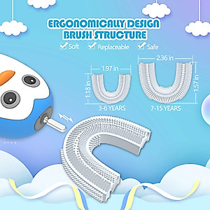 SHNOKER Children's Toothbrush, U-Shaped Toothbrush Brush, Replaceable Toothbrush Head, Suitable for 3-7 Years Old